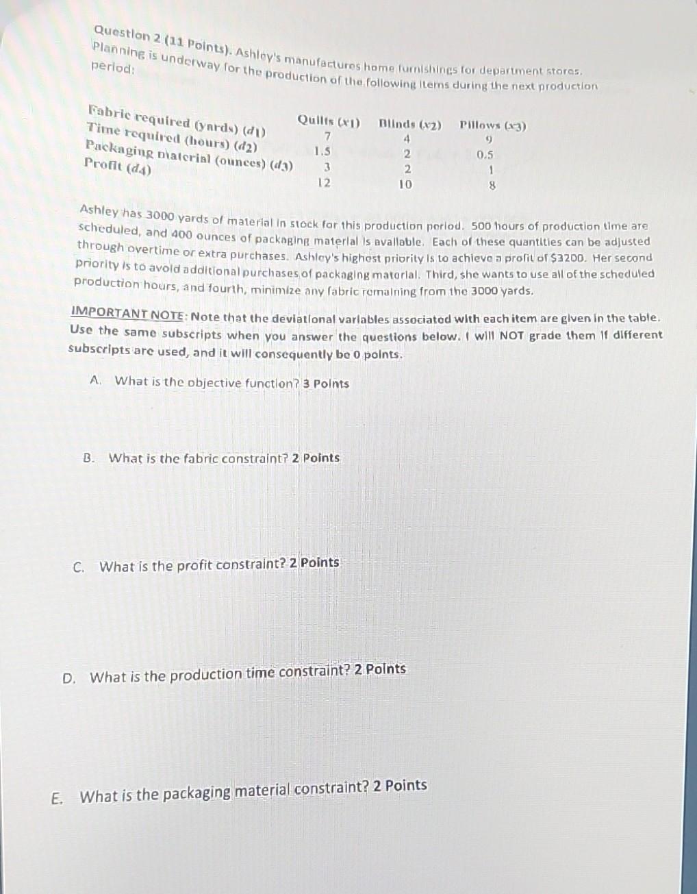 Solved Question 2 (11 Points). Ashloy's manufantures home | Chegg.com