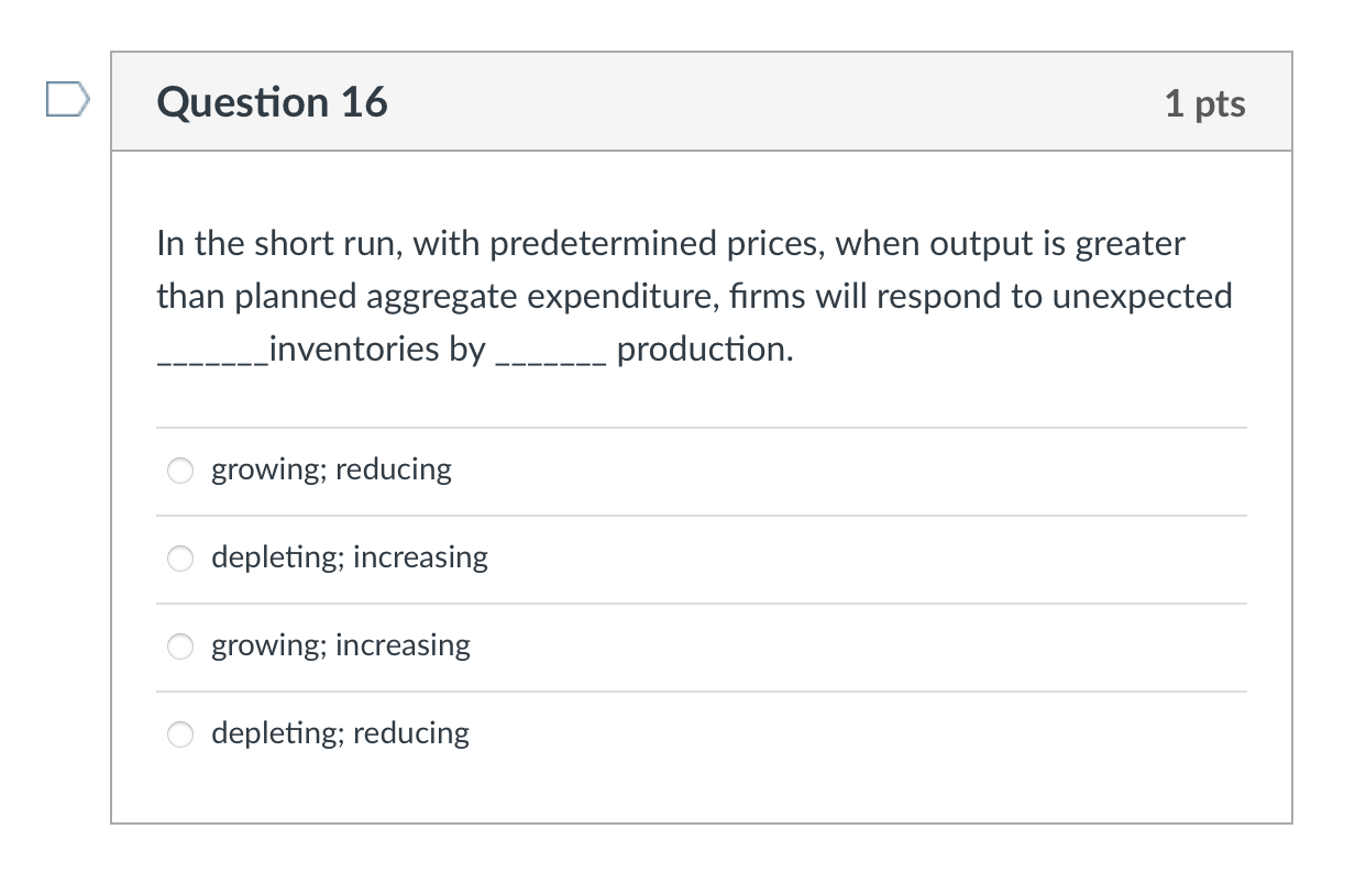 Solved Question 16In the short run, with predetermined | Chegg.com