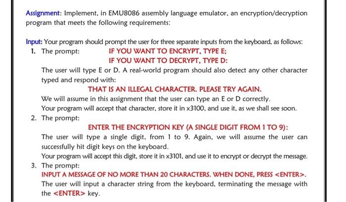Solved Assignment: Implement, in EMU8086 assembly language | Chegg.com