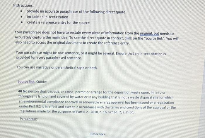 Instructions: • provide an accurate paraphrase of the | Chegg.com