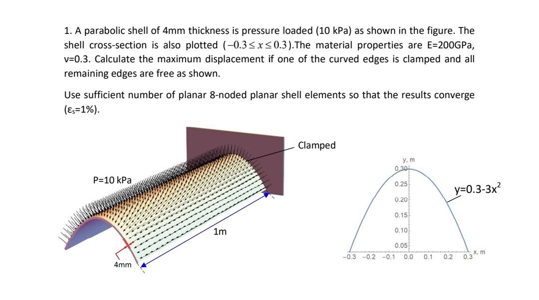 Solved 1. A parabolic shell of 4 mm thickness is pressure | Chegg.com