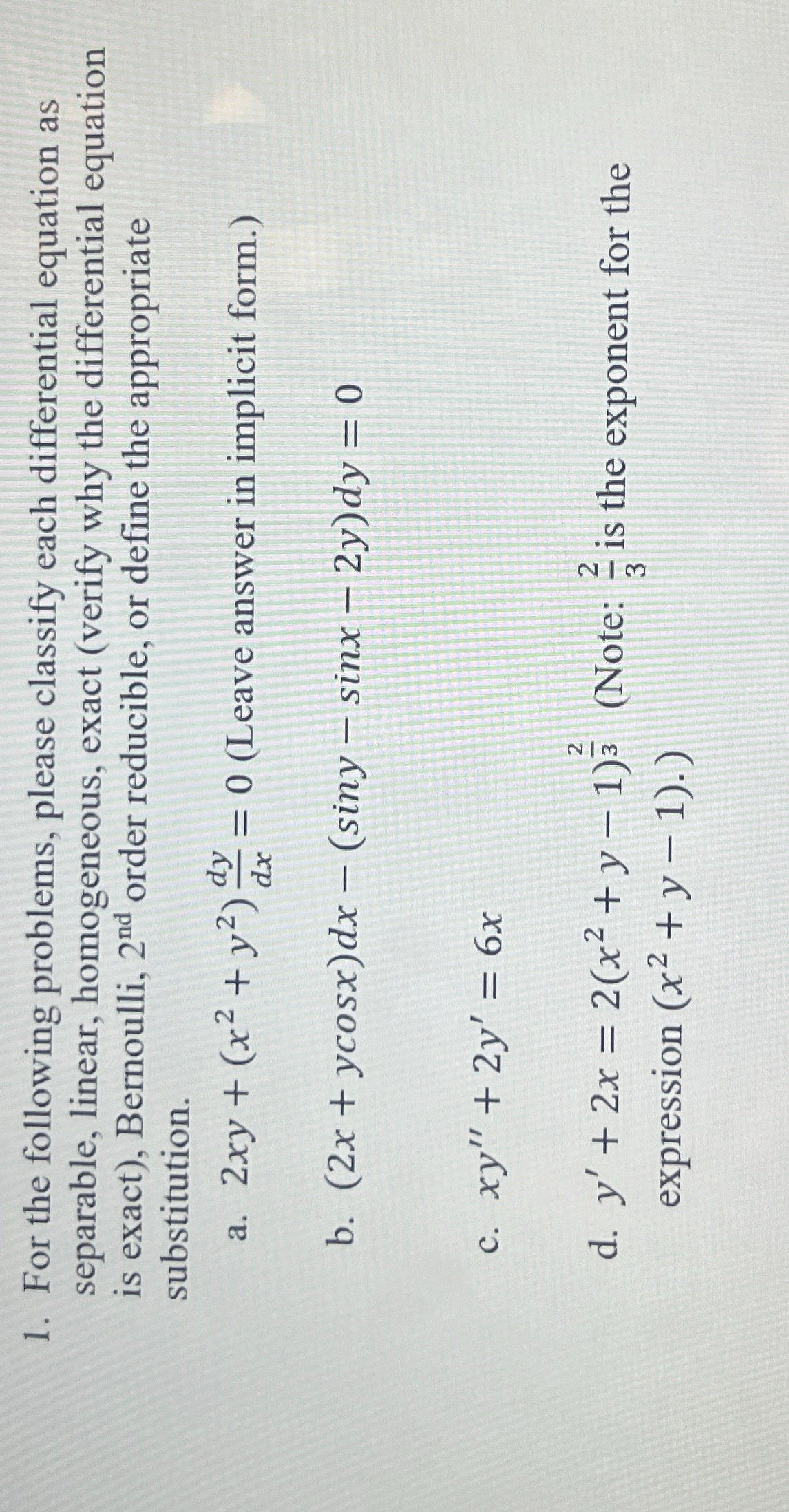 Solved For the following problems, please classify each | Chegg.com