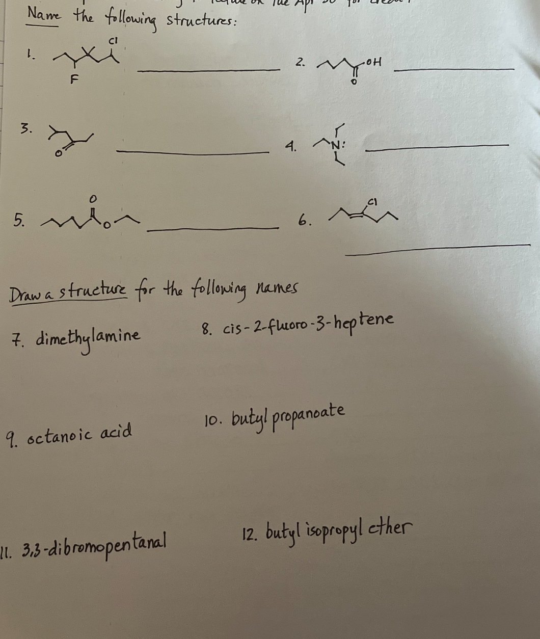 Solved Name the following structures:Draw a structure for | Chegg.com