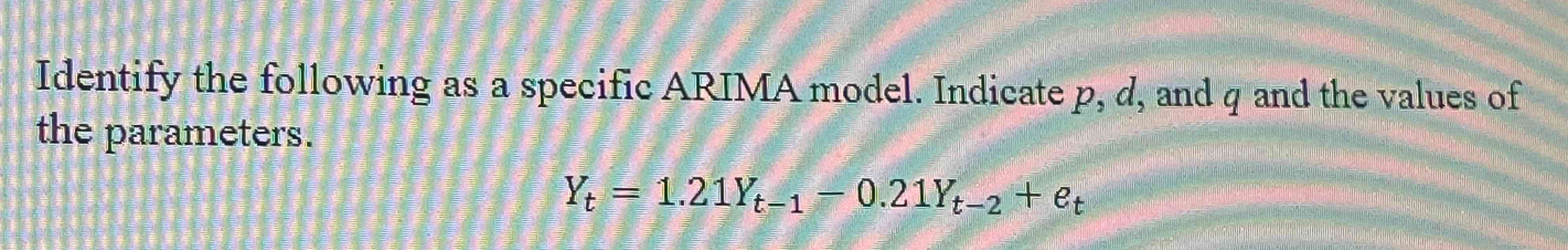 Solved Identify the following as a specific ARIMA model. | Chegg.com