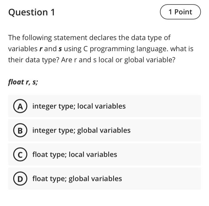 Solved Question 1 1 Point The following statement declares | Chegg.com