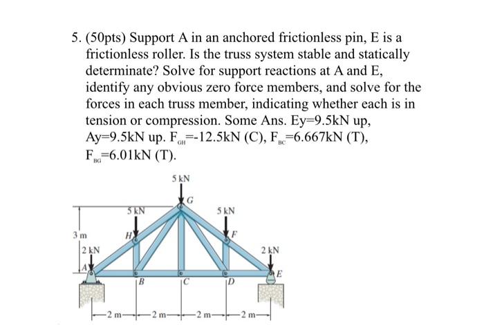 Solved 5. (50pts) Support A in an anchored frictionless pin, | Chegg.com