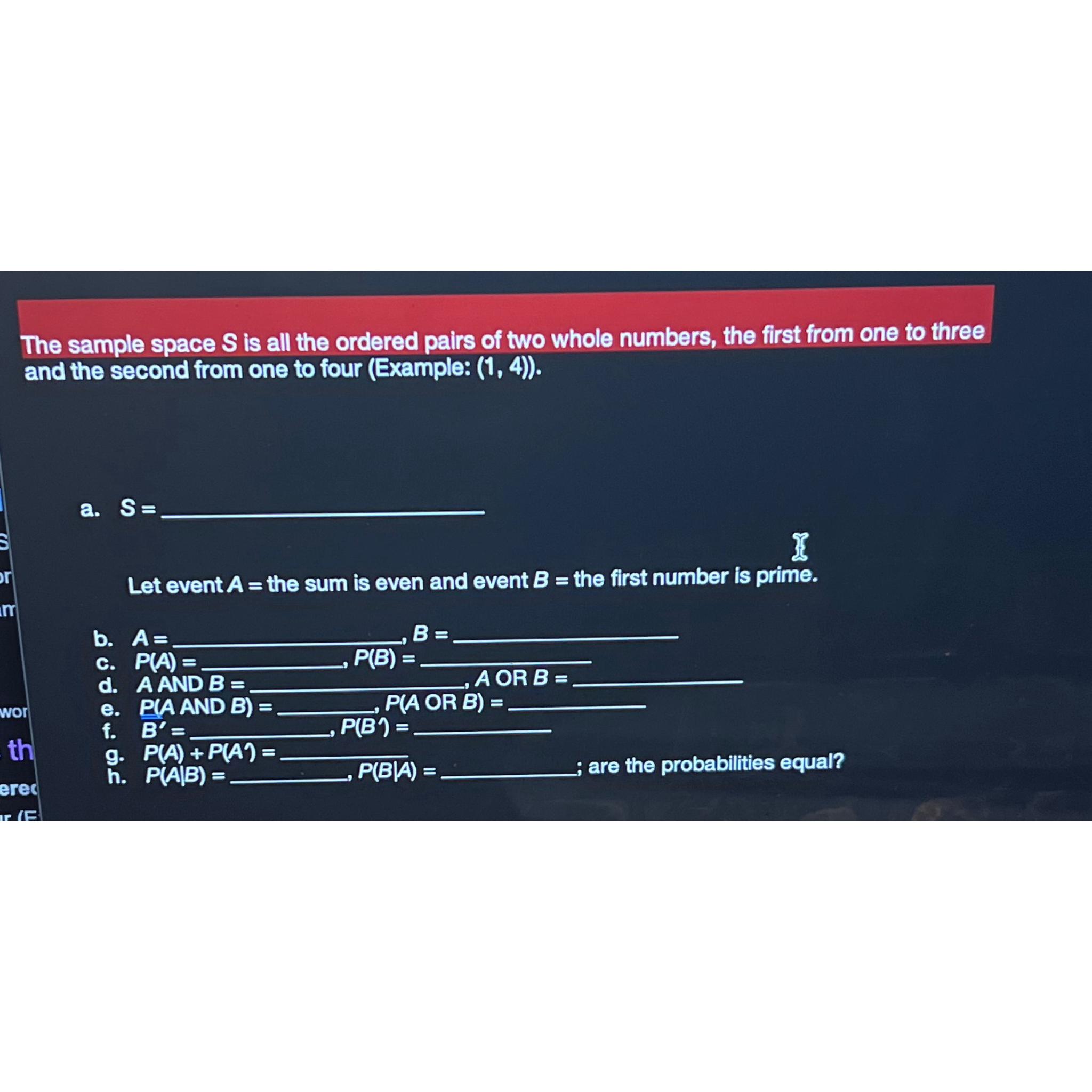 Solved The sample space S ﻿is all the ordered pairs of two | Chegg.com