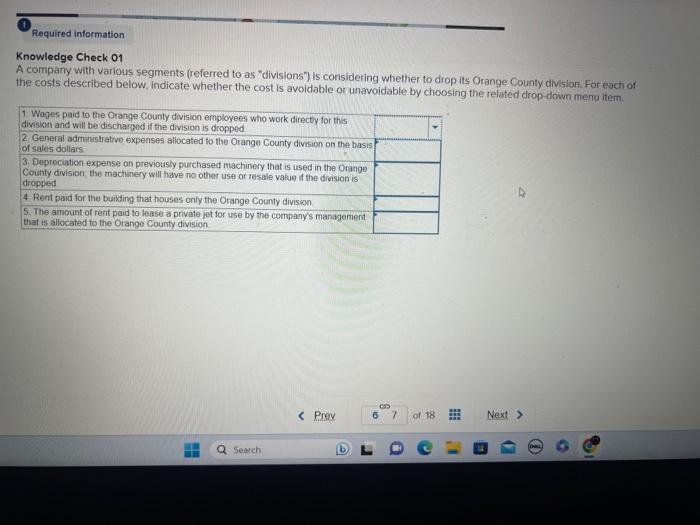 Solved Knowledge Check 01 A company with various segments | Chegg.com
