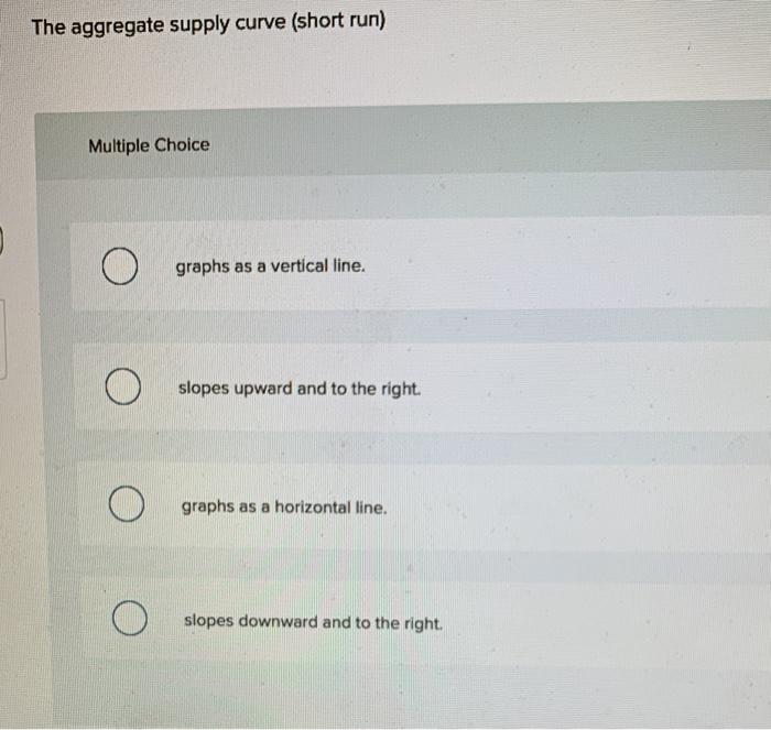 Solved The aggregate supply curve (short run) Multiple | Chegg.com