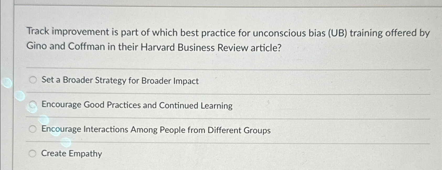 Solved Track improvement is part of which best practice for | Chegg.com