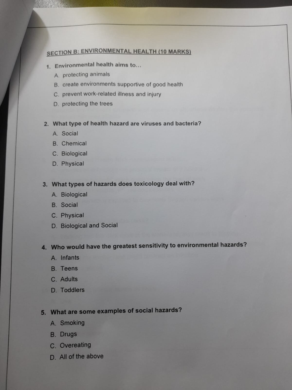 Solved SECTION B: ENVIRONMENTAL HEALTH (10 | Chegg.com