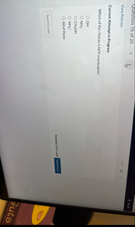 Solved Question 16 ﻿of 20View PoliciesCurrent Attempt in | Chegg.com