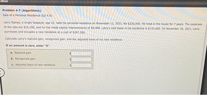 Solved eBook Problem 4-6 Calculation of Gain or Loss and Net | Chegg.com