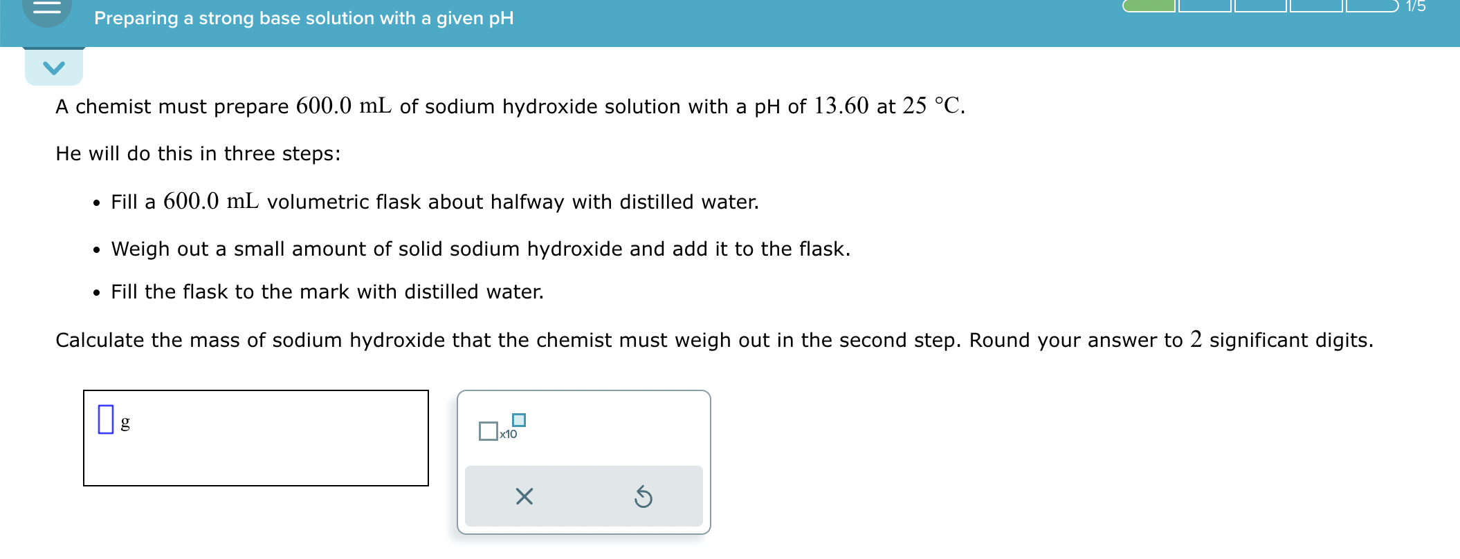 Solved A chemist must prepare 600.0mL ﻿of sodium hydroxide | Chegg.com