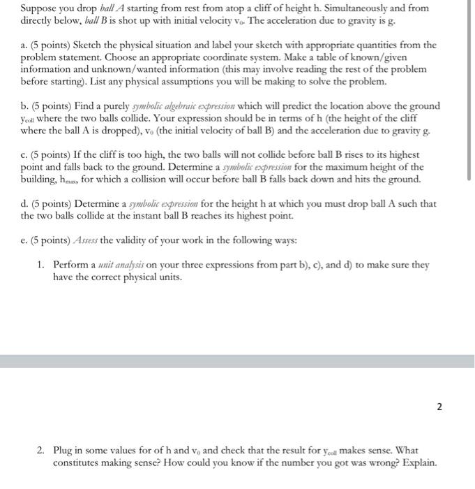 Solved Suppose you drop ball A starting from rest from atop | Chegg.com