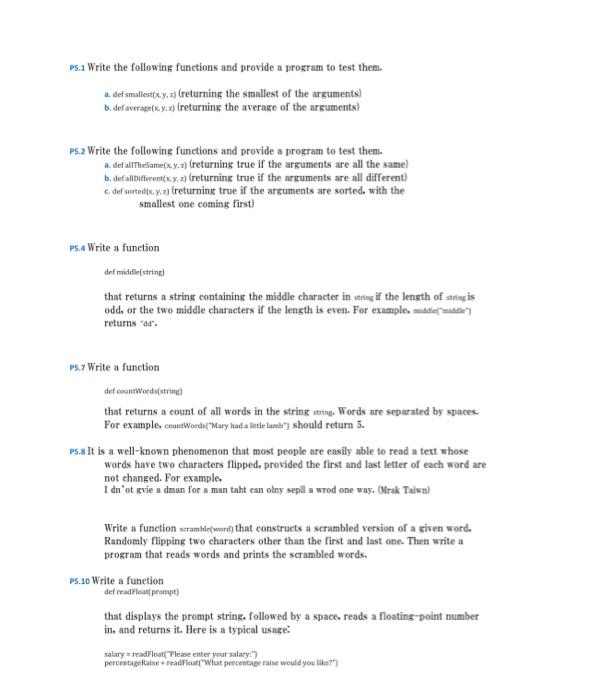 Solved Ps.1 Write the following functions and provide a | Chegg.com