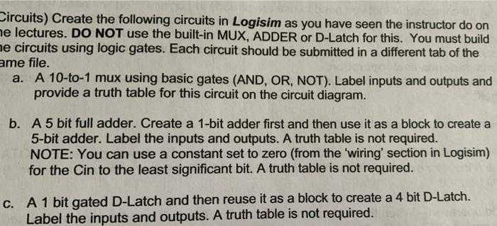 Solved Sircuits) Create the following circuits in Logisim as | Chegg.com