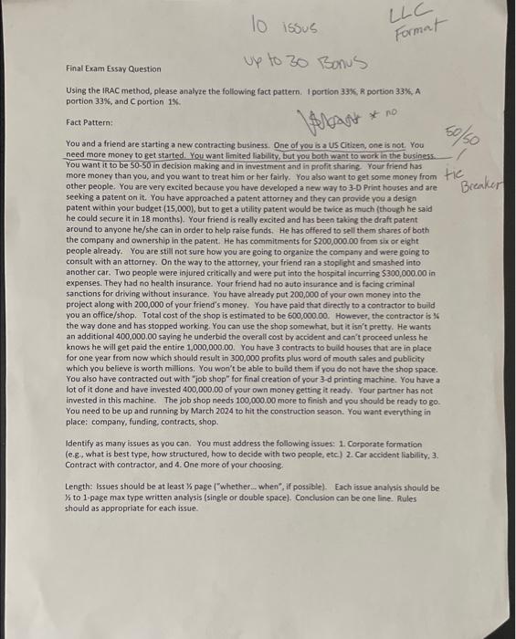 Final Exam Essay Question up to 30 Bonus Using the | Chegg.com