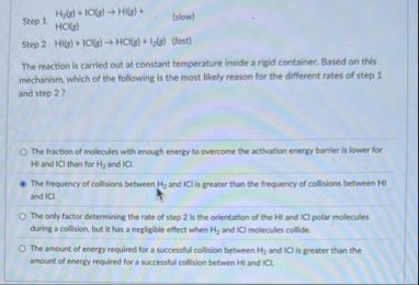 Solved Step 1H2(s) ﻿ICl(s)→H(s) ﻿ HCls )(slow)Step 2H(g) | Chegg.com