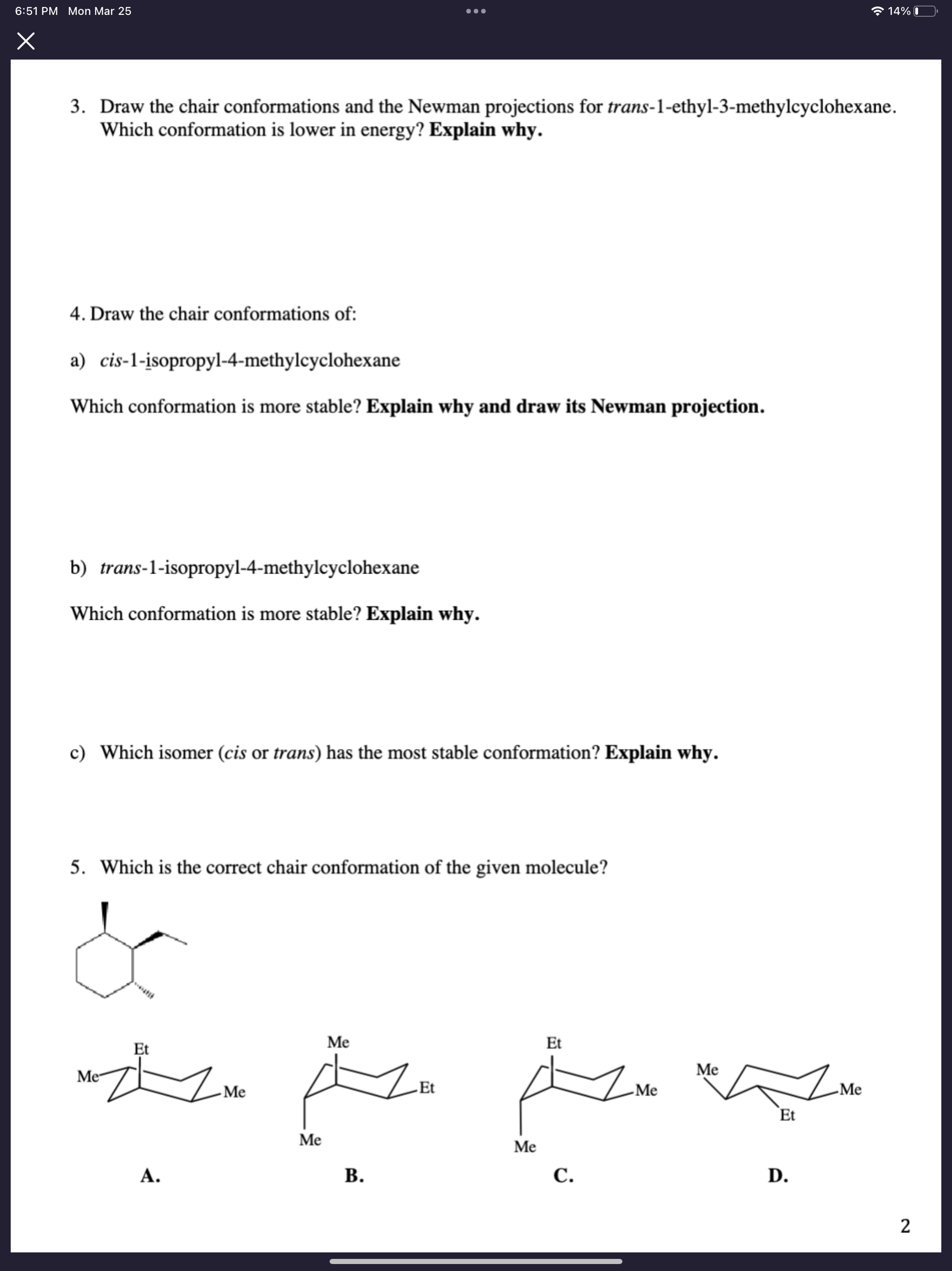 Solved Draw the chair conformations and the Newman | Chegg.com