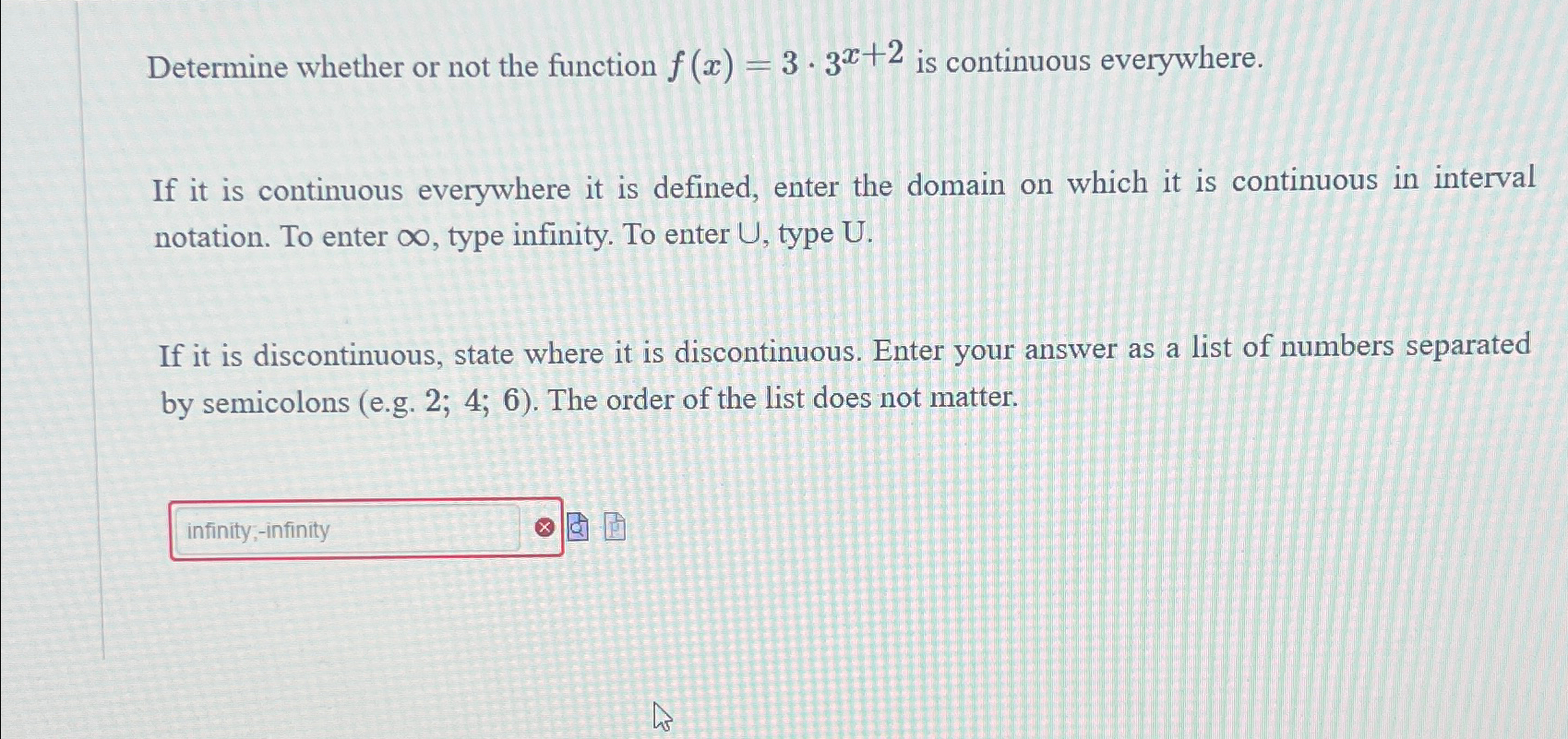 Solved Determine whether or not the function f(x)=3*3x+2 ﻿is | Chegg.com