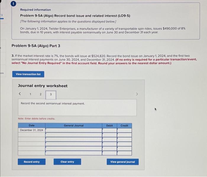 Solved Required information Problem 9-5A (Algo) Record bond | Chegg.com