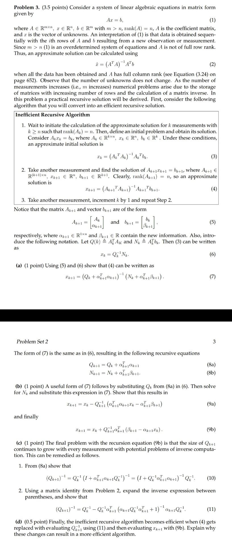 Solved Consider a system of linear algebraic equations in | Chegg.com