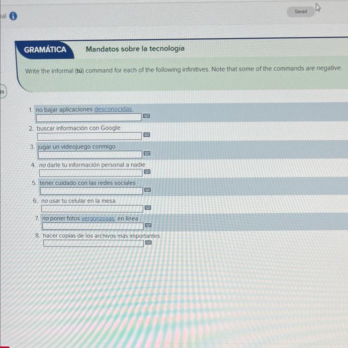 Write the informal (tu) command for each of the | Chegg.com