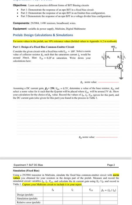 Solved Objectives: Learn and practice different forms of BJT | Chegg.com