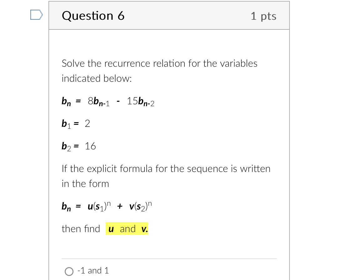 Solved Question 61 ﻿ptsSolve the recurrence relation for the | Chegg.com