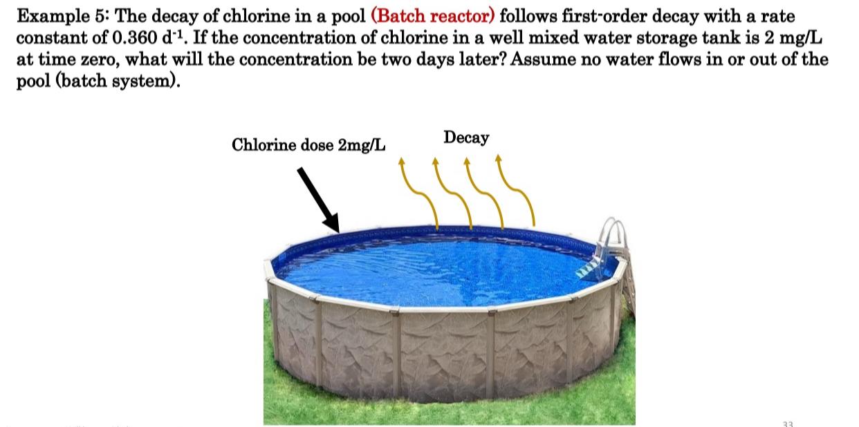 Solved Example 5: The decay of chlorine in a pool (Batch | Chegg.com