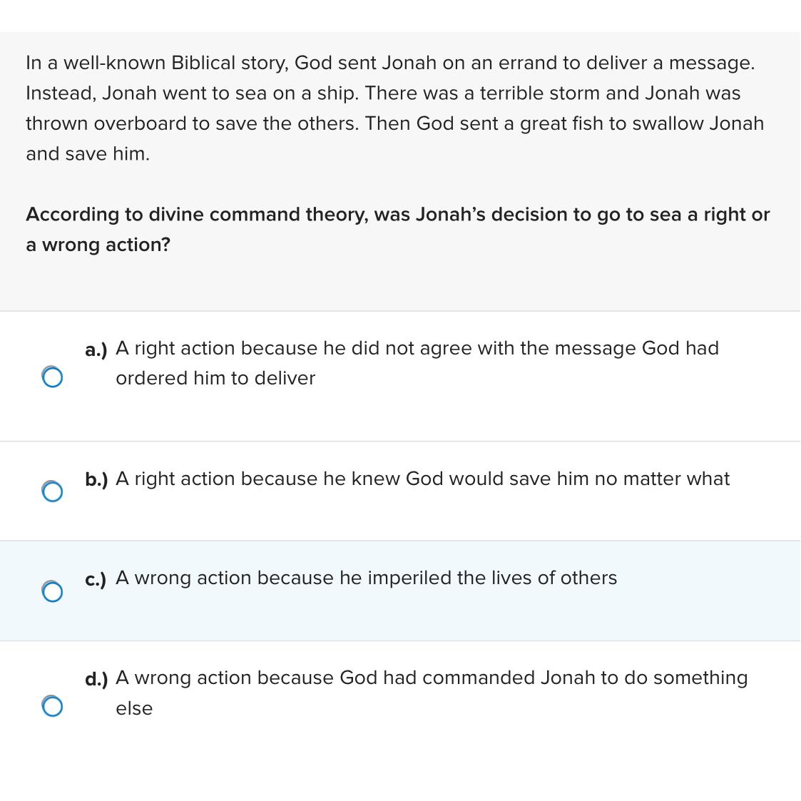 Solved In a well-known Biblical story, God sent Jonah on an | Chegg.com