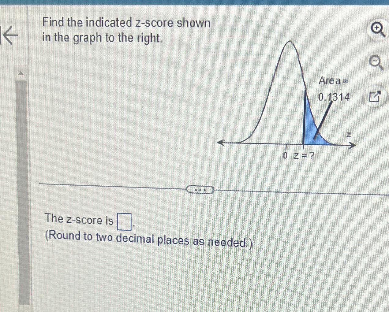 Solved Find the indicated z-score shown in the graph to the | Chegg.com