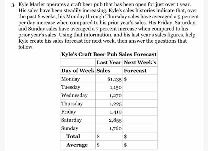 Solved 3. Kyle Marler operates a craft beer pub that has | Chegg.com