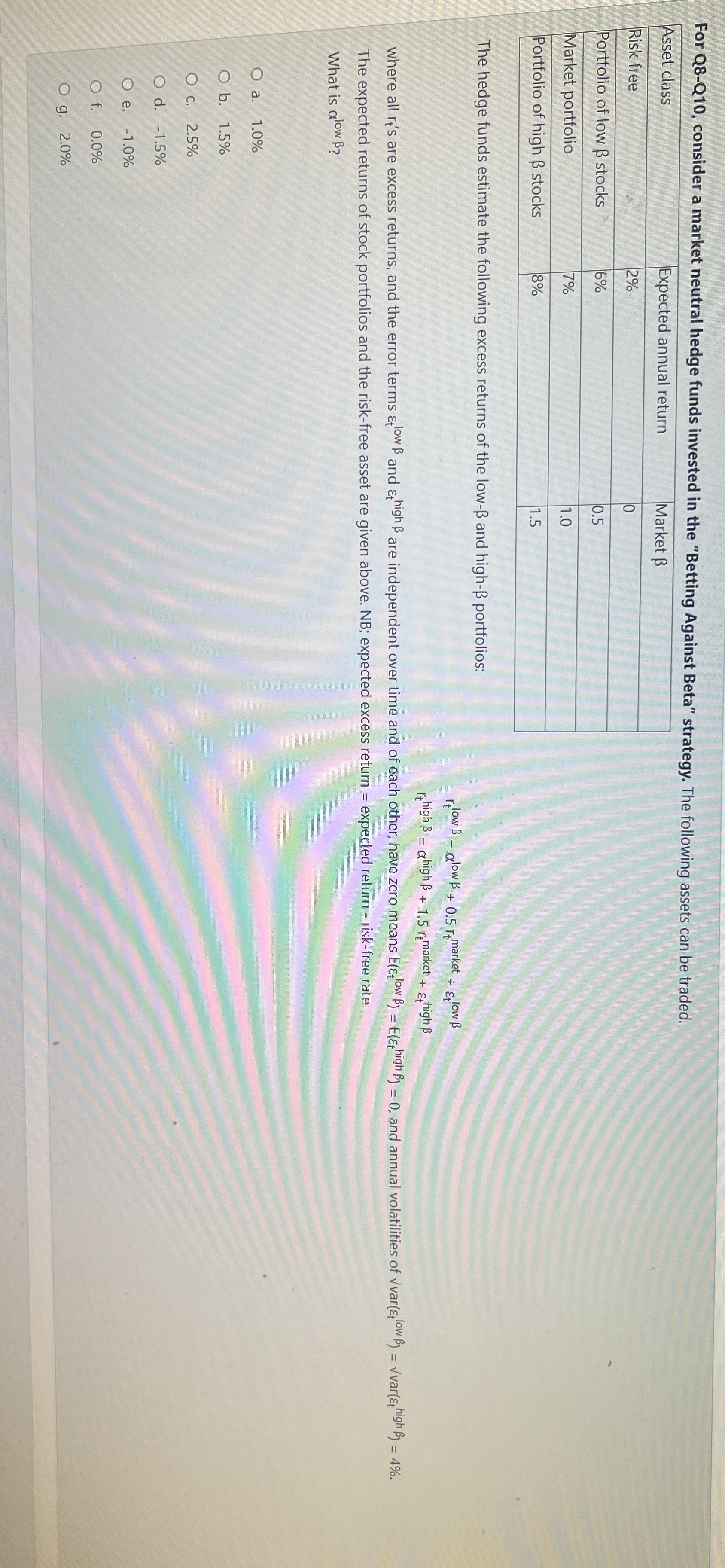 Solved For Q8-Q10, ﻿consider a market neutral hedge funds | Chegg.com
