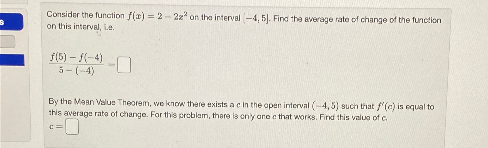 Solved Consider the function f(x)=2-2x2 ﻿on the interval | Chegg.com