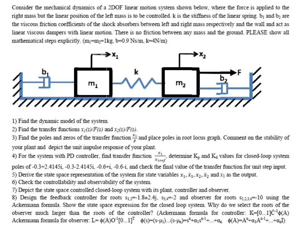 Consider the mechanical dynamics of a 2DOF linear | Chegg.com