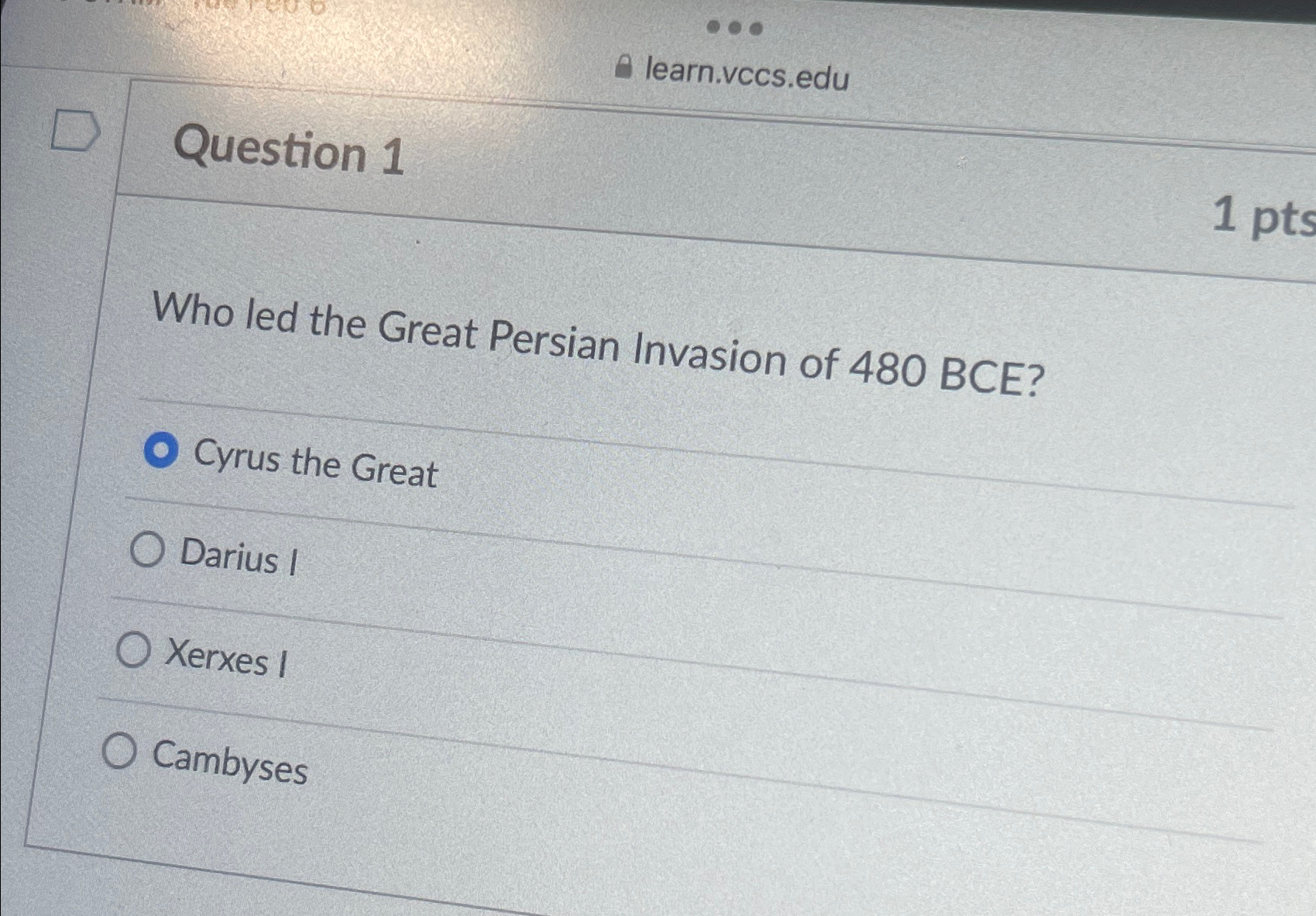 Solved learn.vccs.eduQuestion 1Who led the Great Persian | Chegg.com