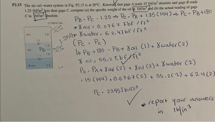 Solved .15 The air-oil-water system in Fig. P2.15 is at | Chegg.com