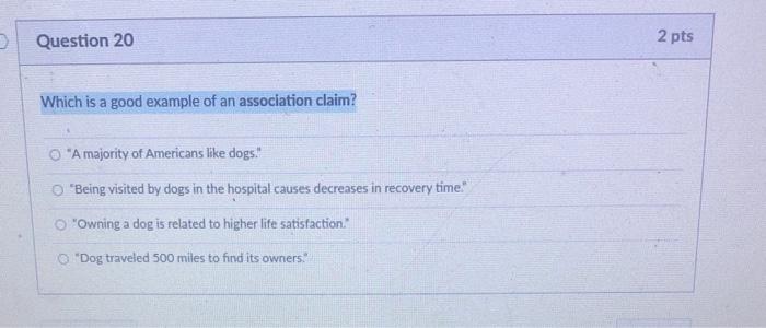 Solved Which is a good example of an association claim? "A | Chegg.com