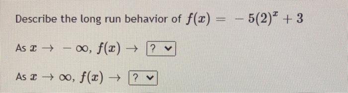 Solved Describe the long run behavior of f(x)=−5(2)x+3 As | Chegg.com