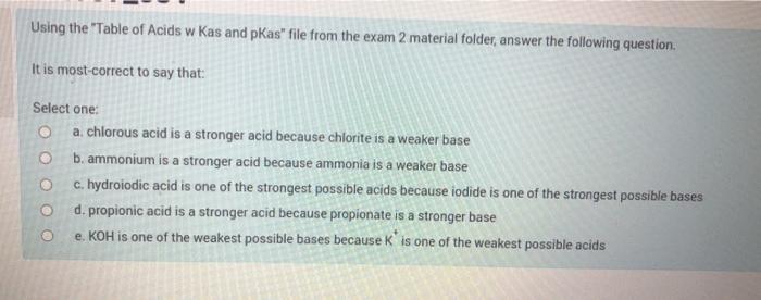 Solved Using the "Table of Acids w Kas and pkas" file from | Chegg.com