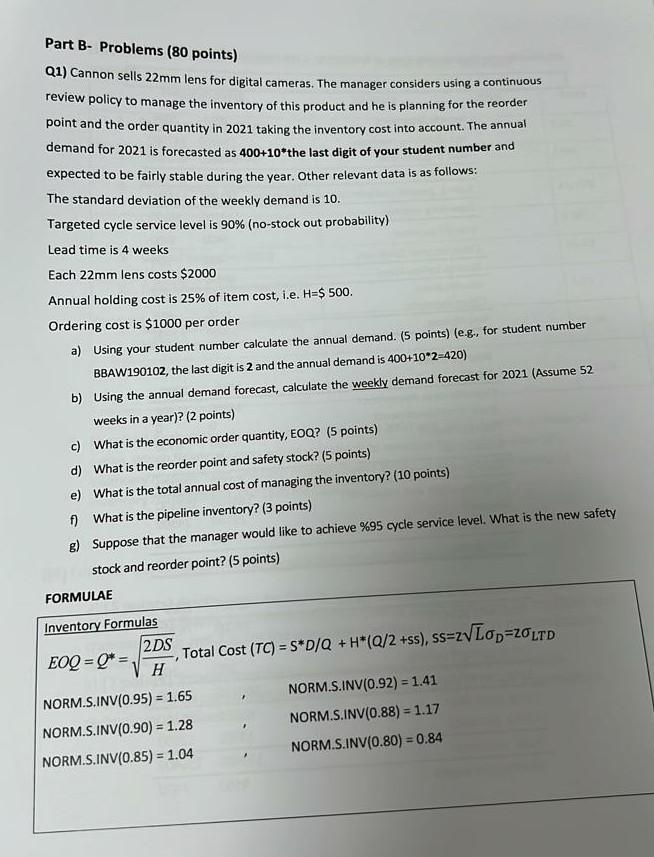 Solved Part B-Problems ( 80 points) Q1) Cannon sells 22 mm | Chegg.com