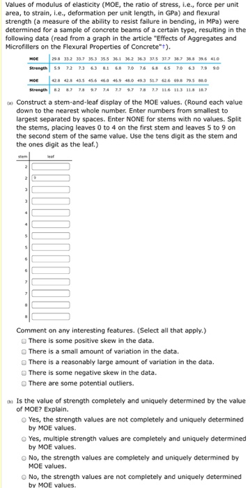 Solved Values of modulus of elasticity (MOE, the ratio of | Chegg.com