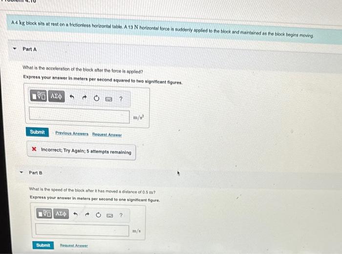 Solved 4 kg block sits at rest on a frictionless horizontal | Chegg.com