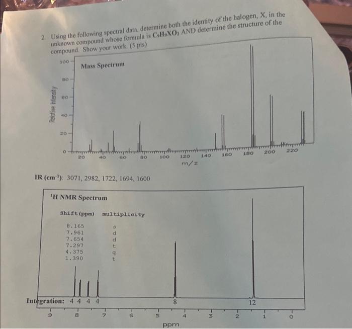 Solved 2. Using the following spectral data. determine both | Chegg.com