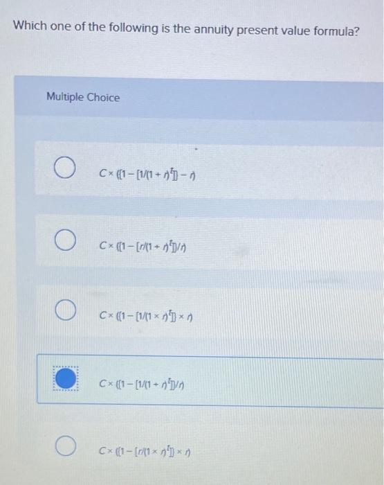 Solved Which one of the following is the annuity present | Chegg.com