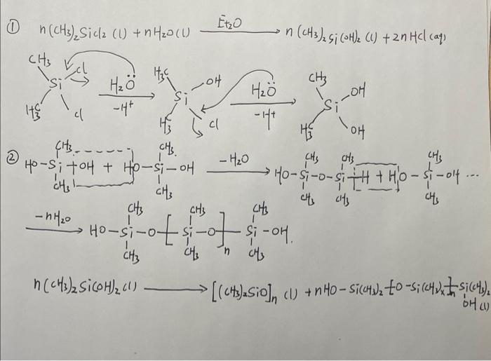 Solved n(CH3)2SiCl2(l)+nH2O(l) E2On(CH3)2SiO(OH)2(l)+2nHCl(a | Chegg.com