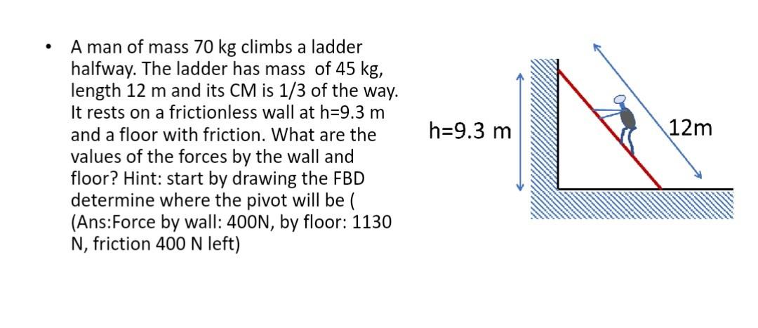 Solved A man of mass 70 kg climbs a ladder halfway. The | Chegg.com