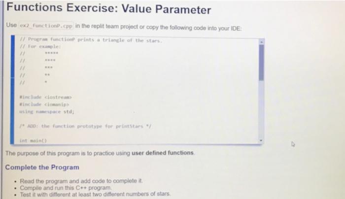 Solved Functions Exercise: Value Parameter Use ex | Chegg.com